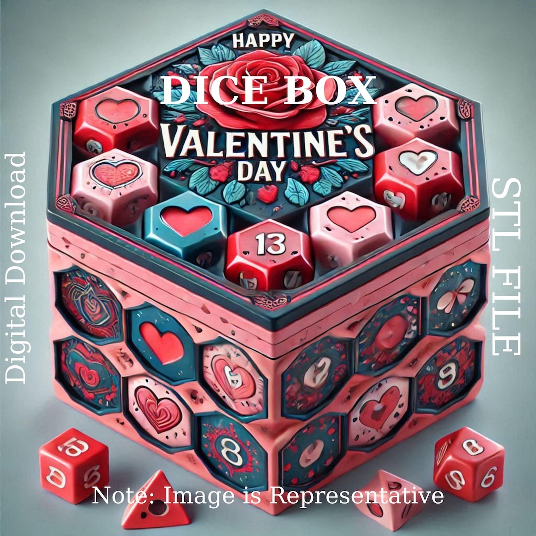 Happy Valentine's Day Dice Box Hexagonal 3D Printable STL File - Unique ...