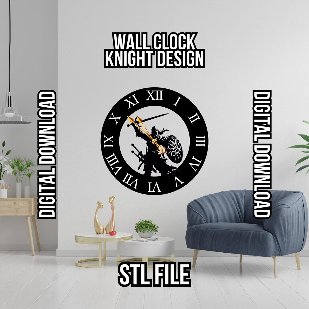 Knight Design Wall Clock STL File - Wall Clock Digital - SVG File - 3D ...