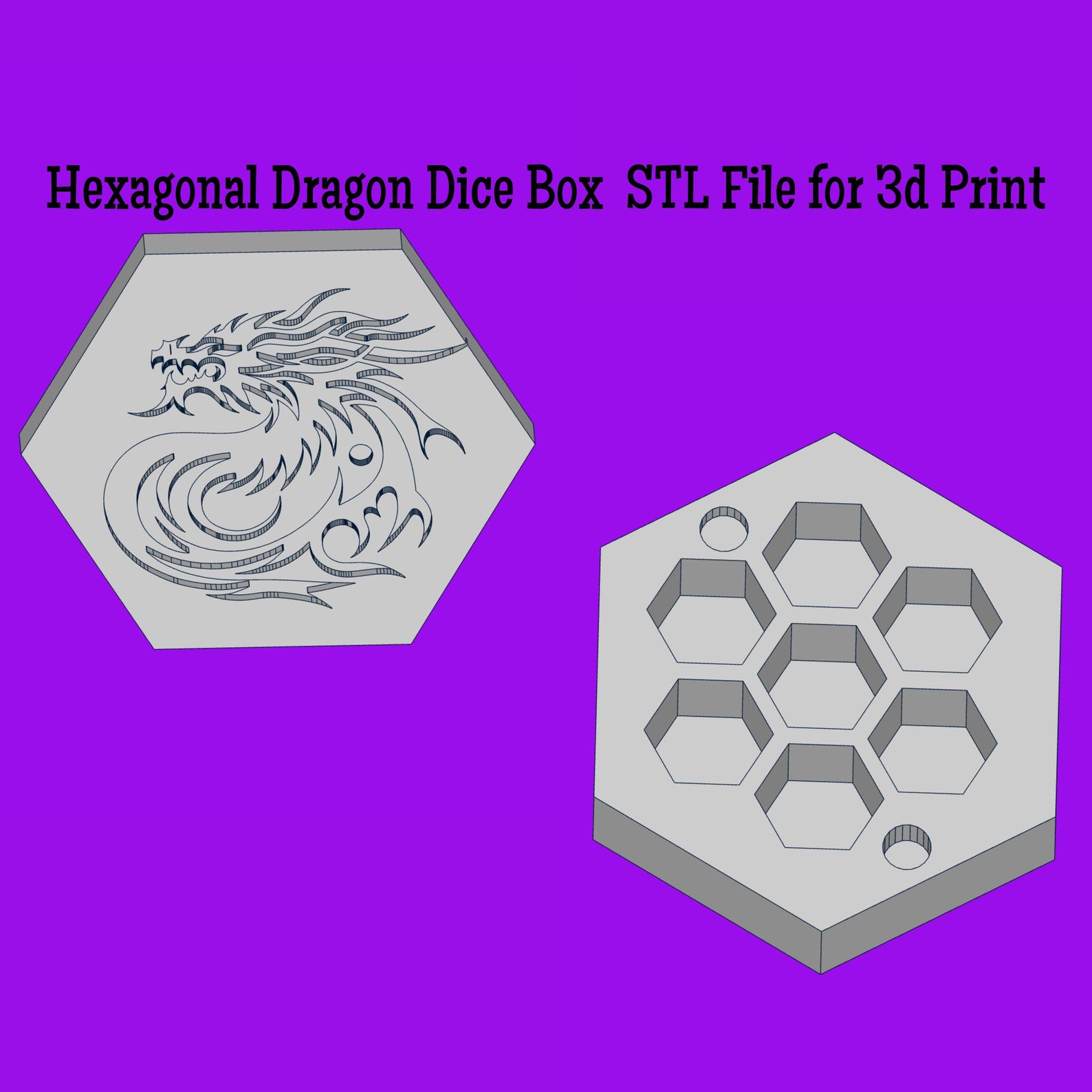 Dragon Hexagonal Dice Box STL File for 3D Print - Dragon Design Dice ...