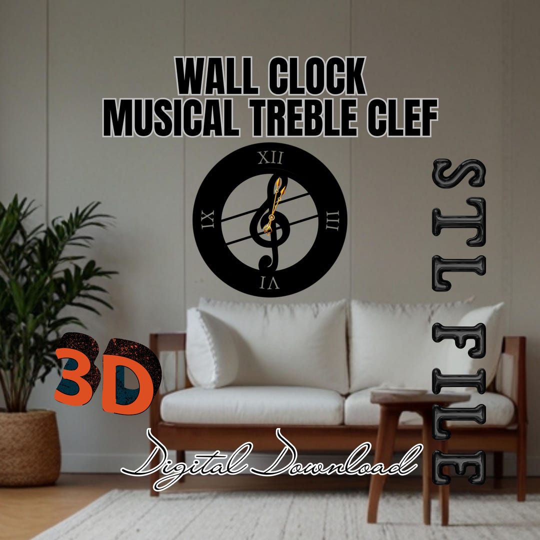 Musical Treble Clef Wall Clock DIY Home Decor 3D Print STL File-3d ...