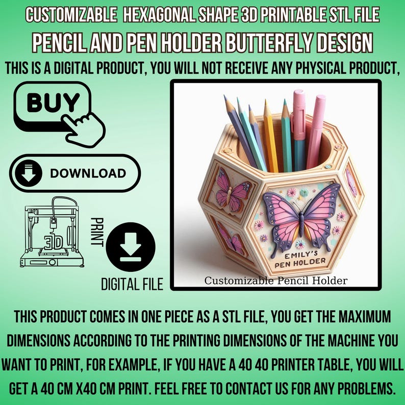 3D Printable Butterfly Pencil Holder | Hexagonal Design STL File ...
