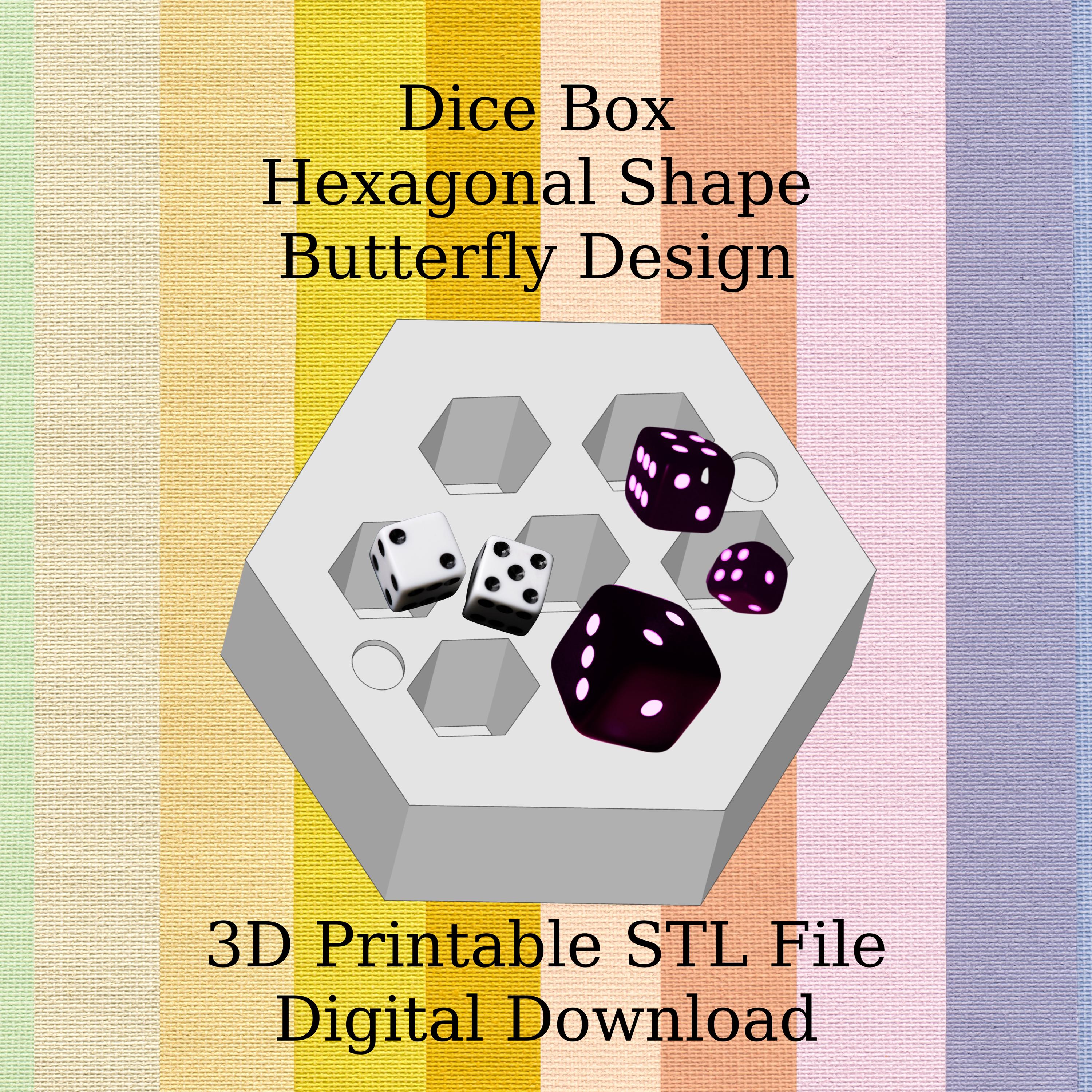 Hexagonal Dice Box STL File - Butterfly Design 3D Printable Dice ...