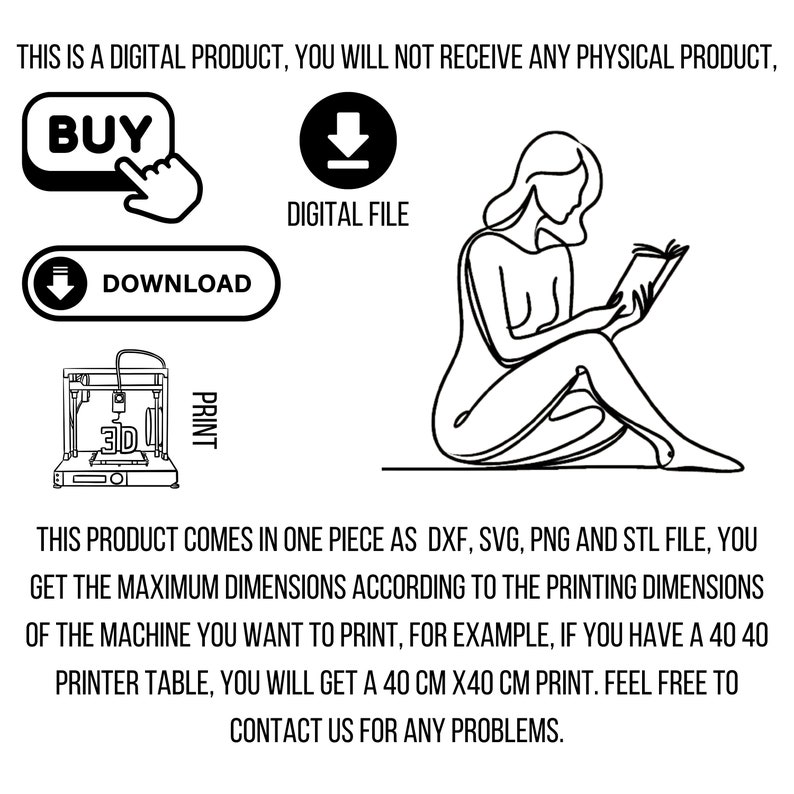 Girl Reading Book Dxf, STL, SVG File for 3D Print - 3D Printer Art ...