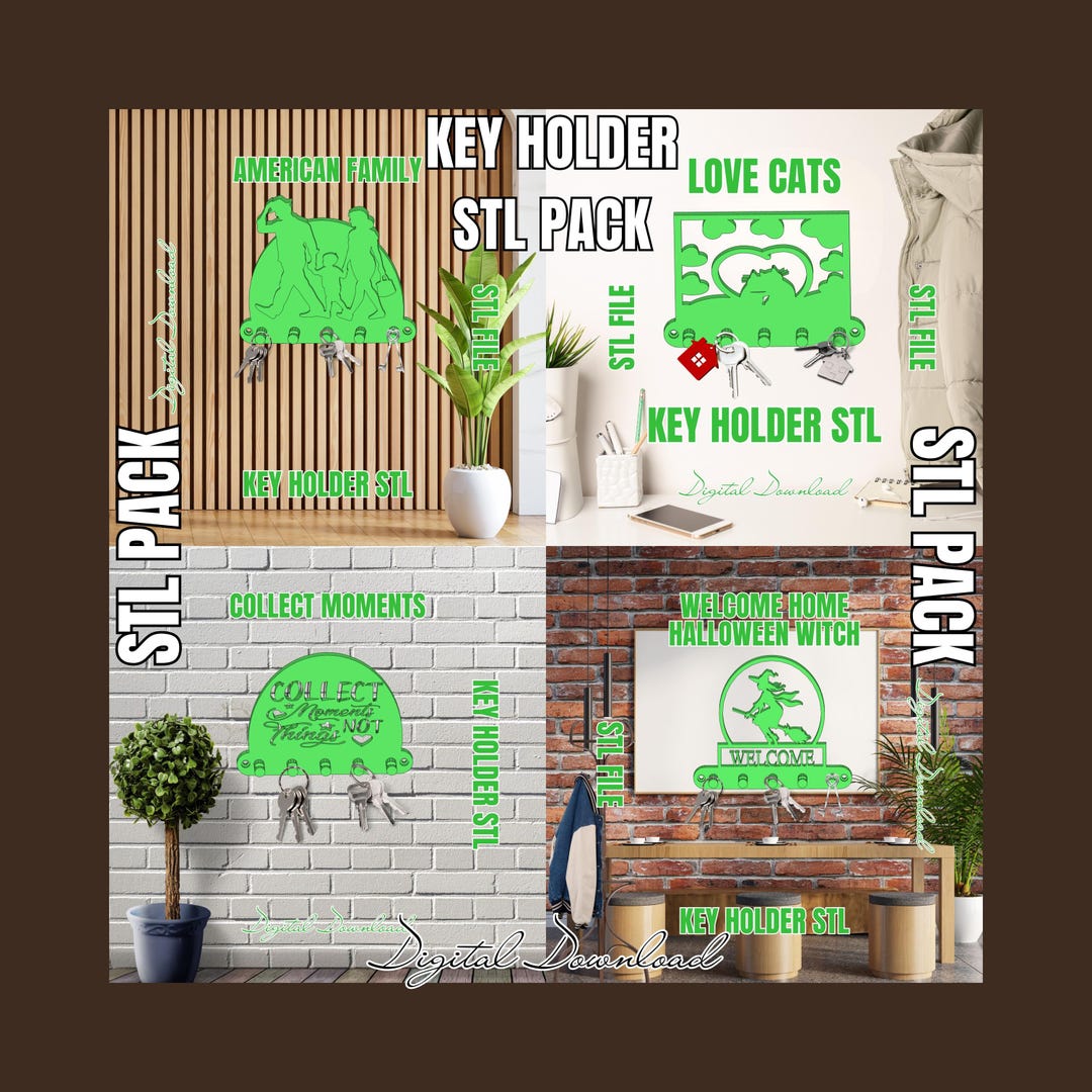 Custom 3D Printed Key Holder STL Pack - American Family, Love Cats ...