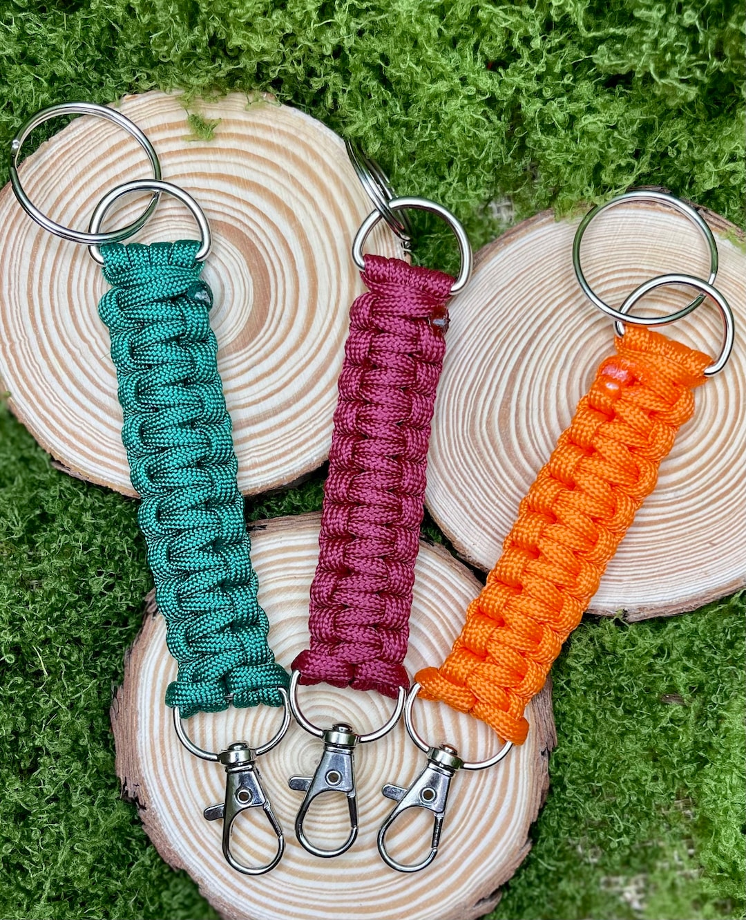 Paracord Keychain Split Ring/lobster Claw - Green/red/white/black/gray ...