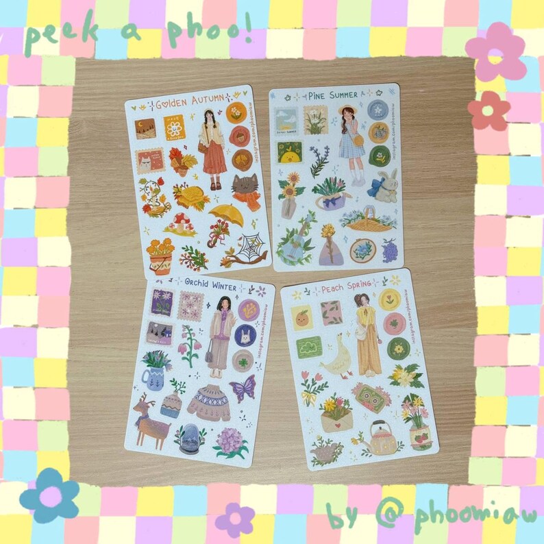 Whimsical Summer Sticker Sheet Blue Sunny Pine Summer Sticker Color ...