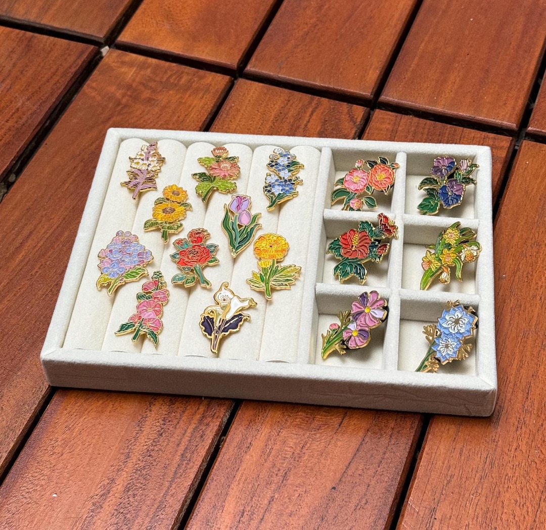 Flower Enamel Pin: Gold Plated Botanical Badges, Floral Jewelry Gift ...