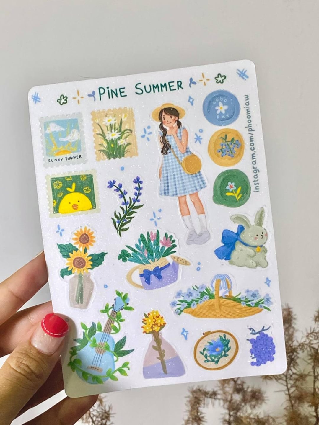 Whimsical Summer Sticker Sheet Blue Sunny Pine Summer Sticker Color ...
