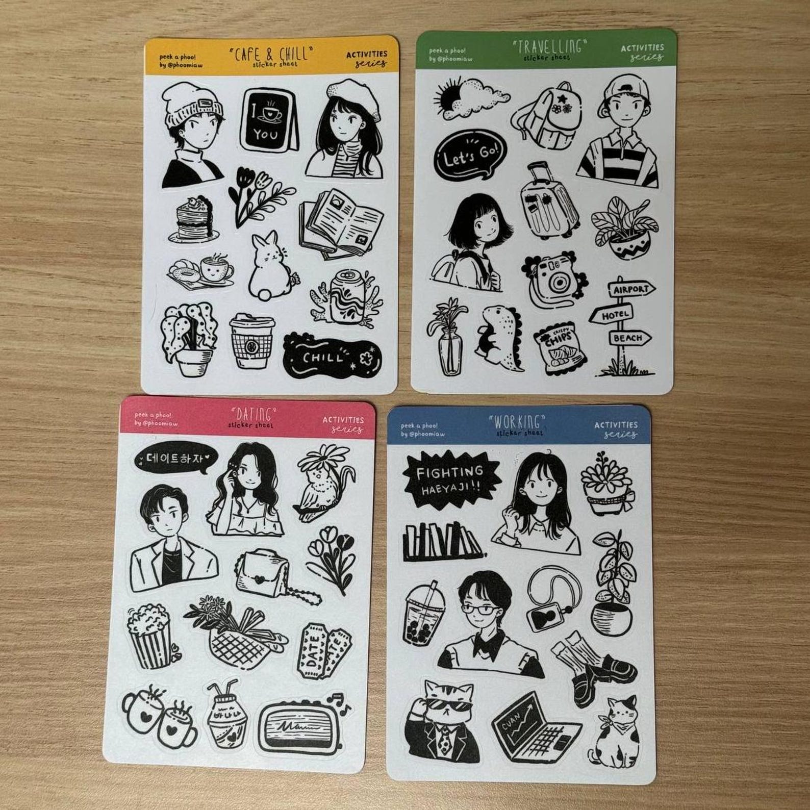 A6 Activities Sticker Sheet, Travelling, Working, Dating, Cafe Chill ...