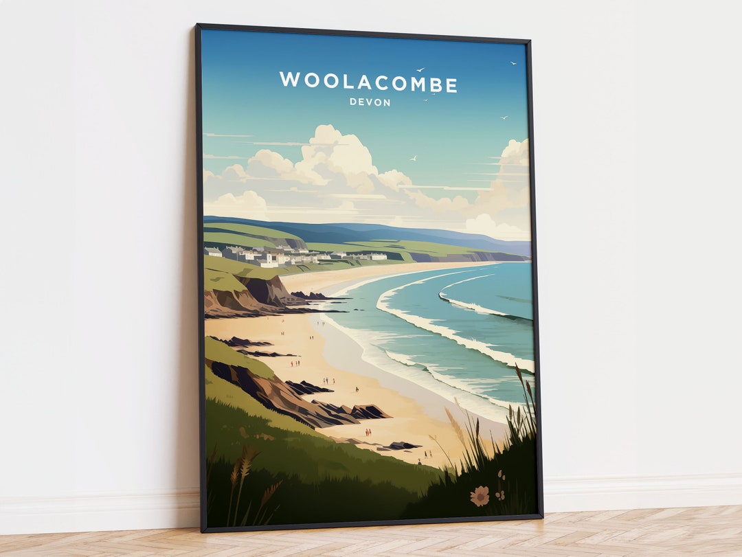 Woolacombe Beach Devon Graphic Travel Poster Woolacombe Coastal Print ...
