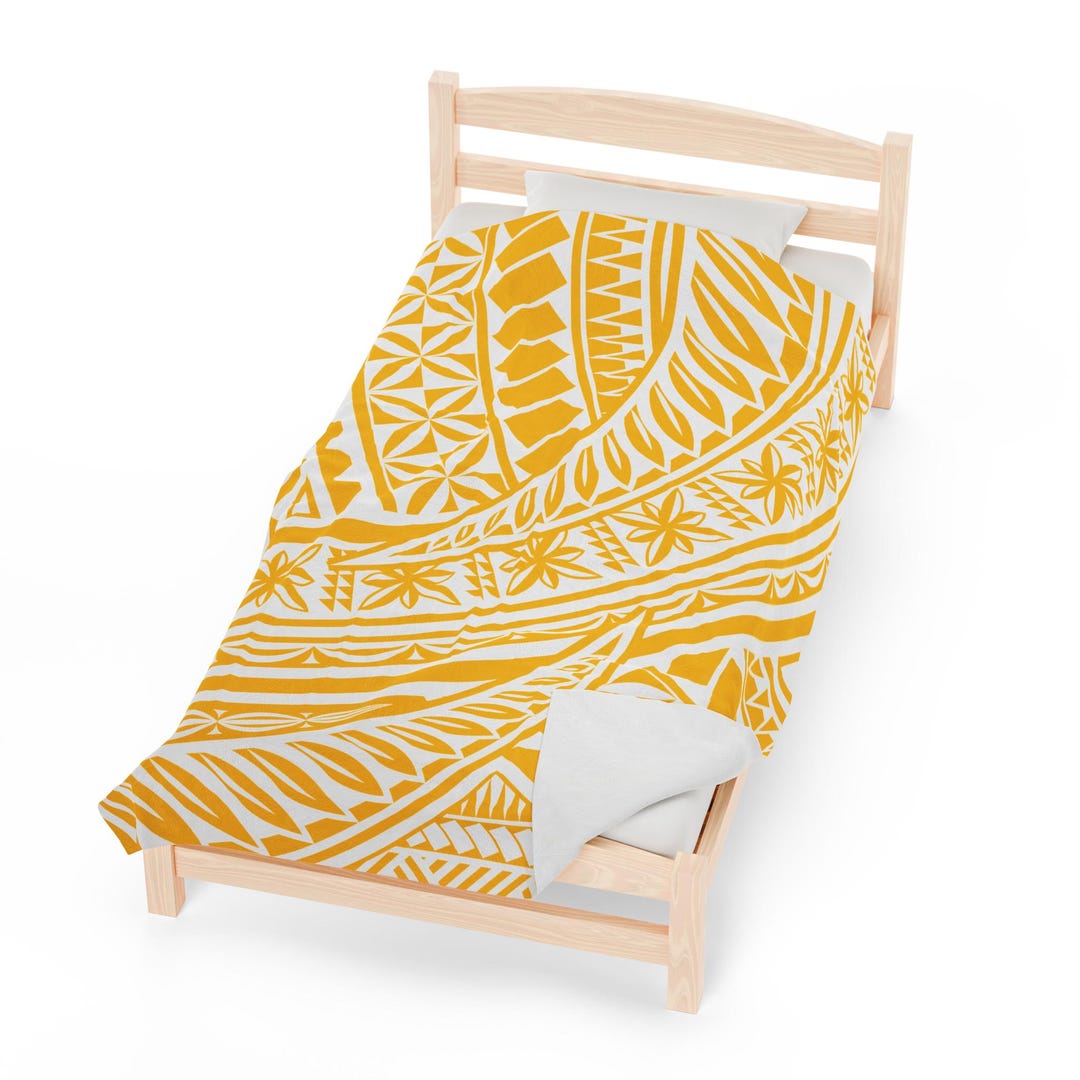Yellow Polynesian Print Plush Blanket, Soft Throw for Comfort, Perfect ...