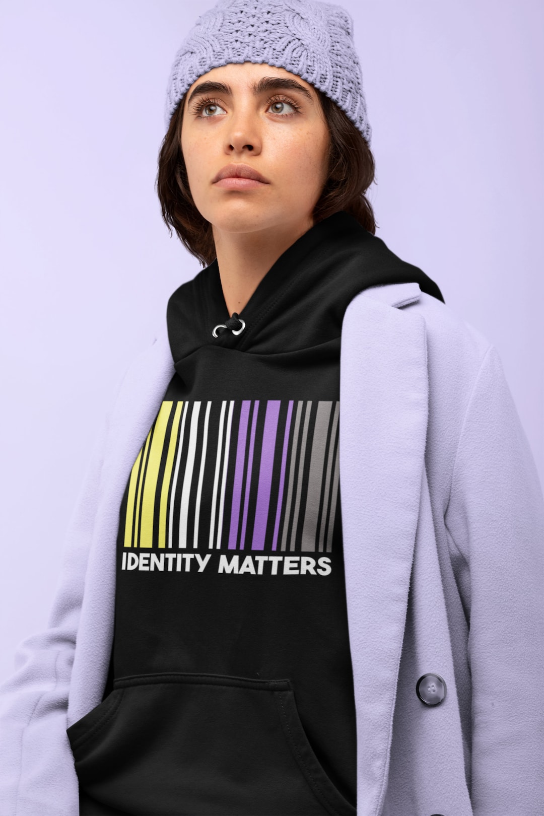 Non-binary Barcode Hoodie, Non-binary Sweatshirt, Pride Clothing, Cotton Blend Hoodie, Heavy ...