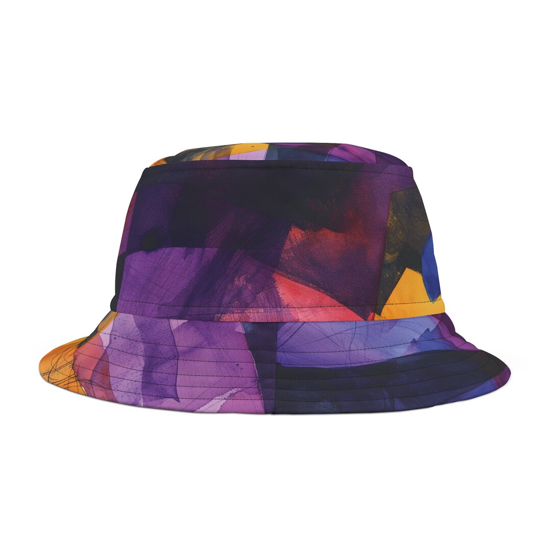 Contemporary Abstract Collage Bucket Hat - Artistic Design, Polyester ...