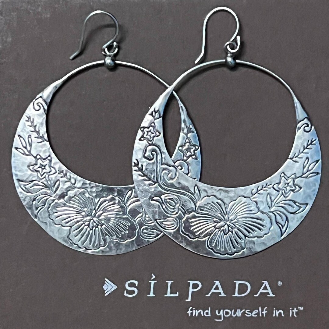 Silpada Sterling Silver Etched Flower Hoop Earrings - Retired Design - Etsy