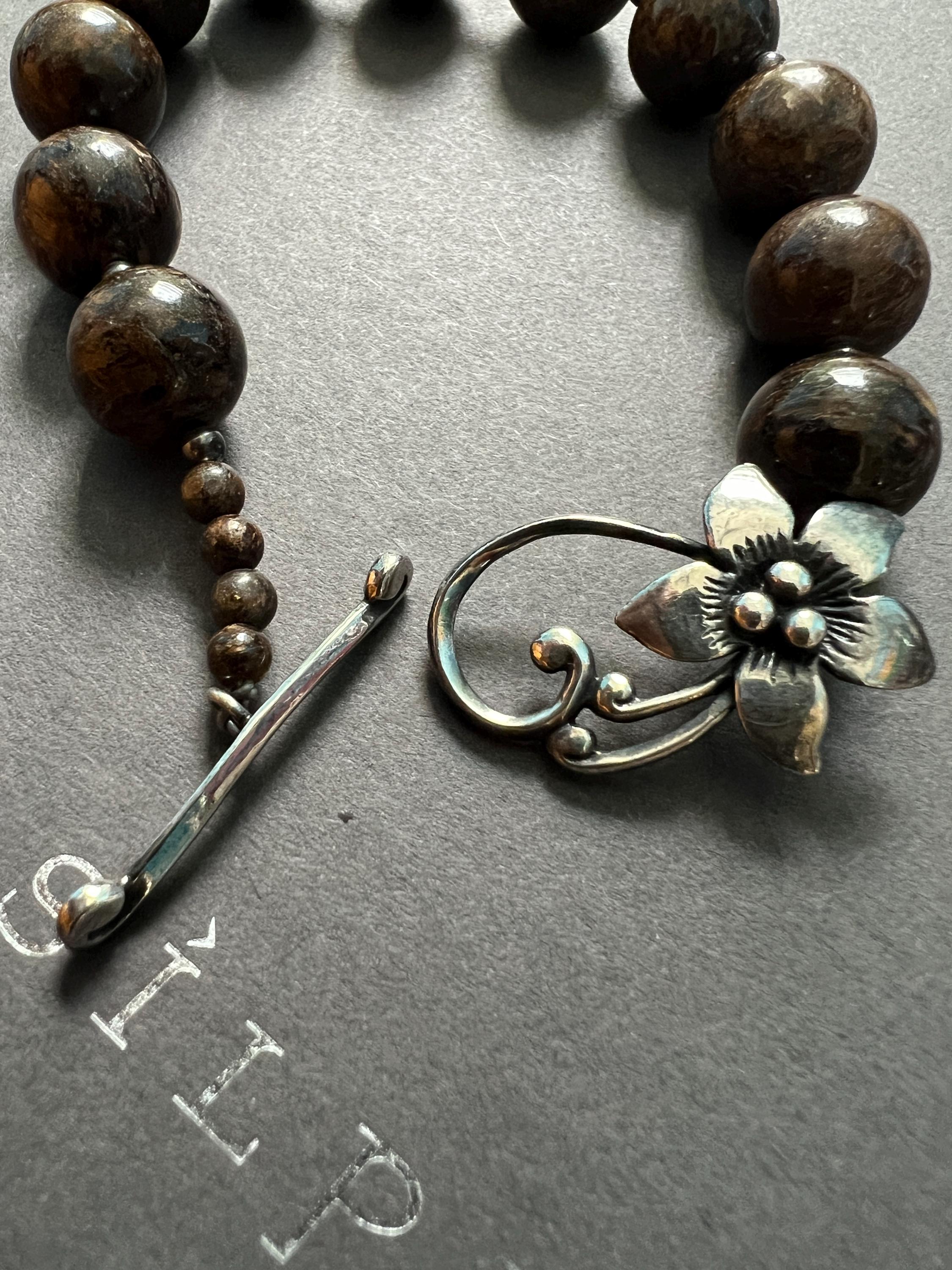 Retired Silpada Sterling Silver Bronzite Beaded Floral Toggle Bracelet ...
