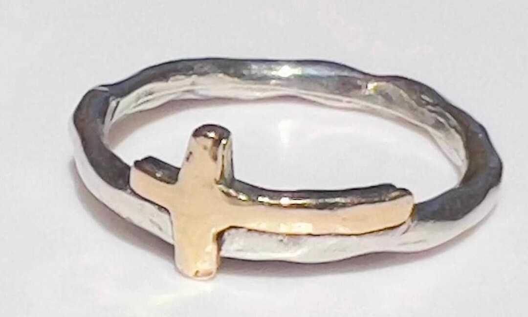 Silpada 9K Gold Sideways Cross Ring, Hammered Sterling Silver - Etsy