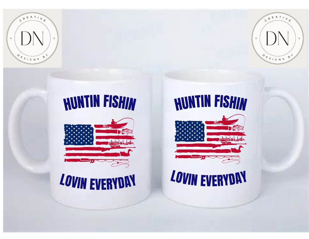 Fishing Hunting American Flag Coffee Mugs 15oz Great Gifts for ...