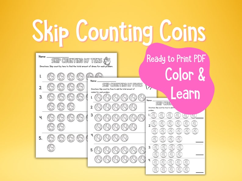 Skip Counting Coins Printable Worksheets, Counting Money Math Practice ...