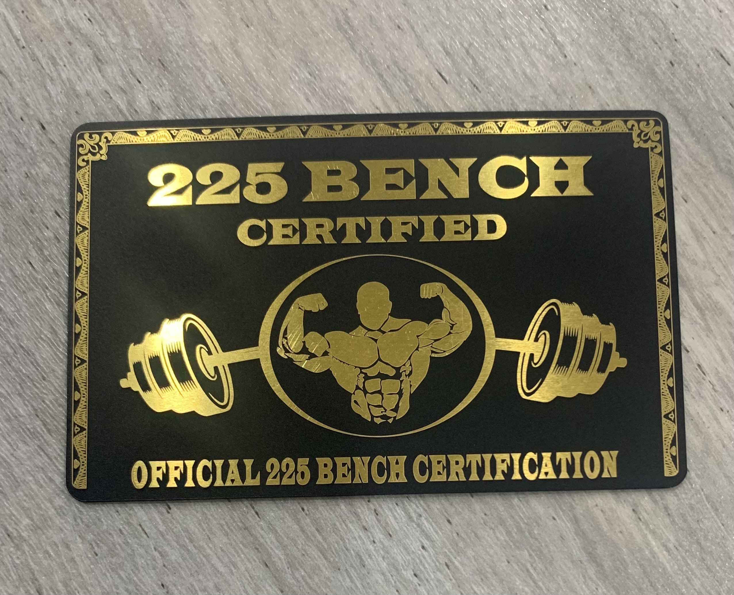 Official 225lbs Bench Certificate Gymmetal Card Custom Metal Gift Card ...