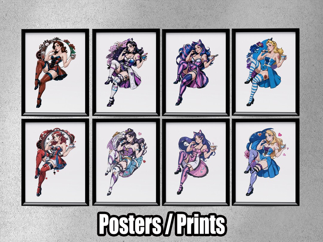 Whimsical Wonderland: Pin-up Characters Alice, Mad Hatter, Cheshire ...