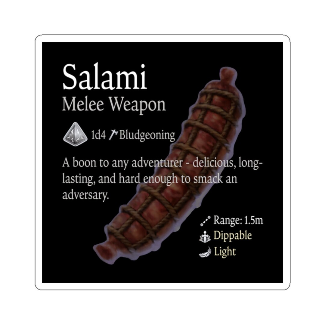 Salami Melee Weapon BG3 Glossy Finish Vinyl Sticker Hard Metal Shell ...