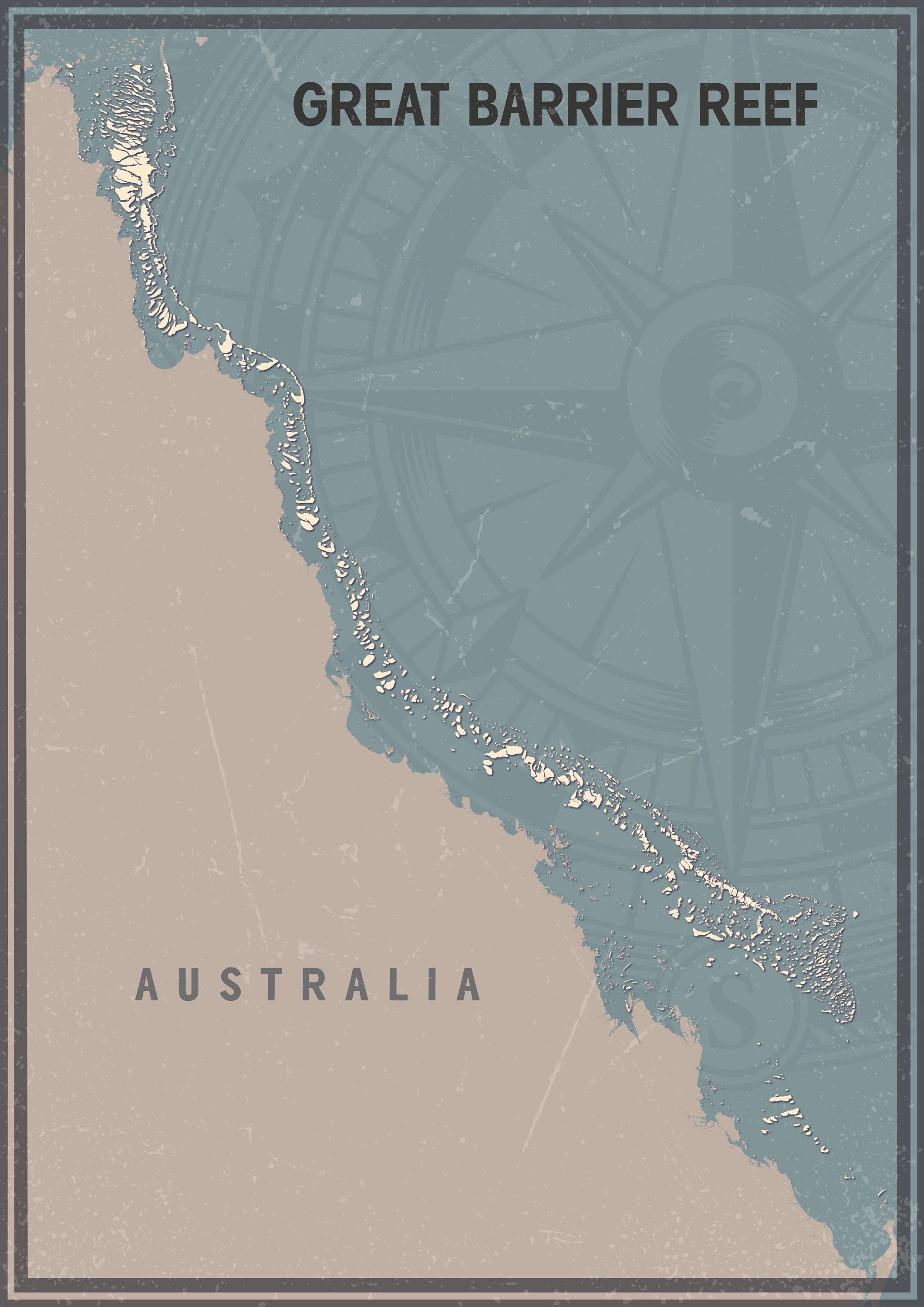 Great Barrier Reef Map, Great Barrier Reef Map, Wall Art, Digital ...