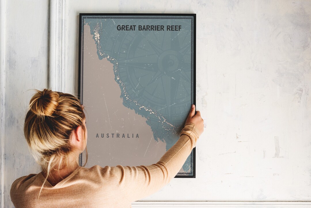Great Barrier Reef Map, Great Barrier Reef Map, Wall Art, Digital ...
