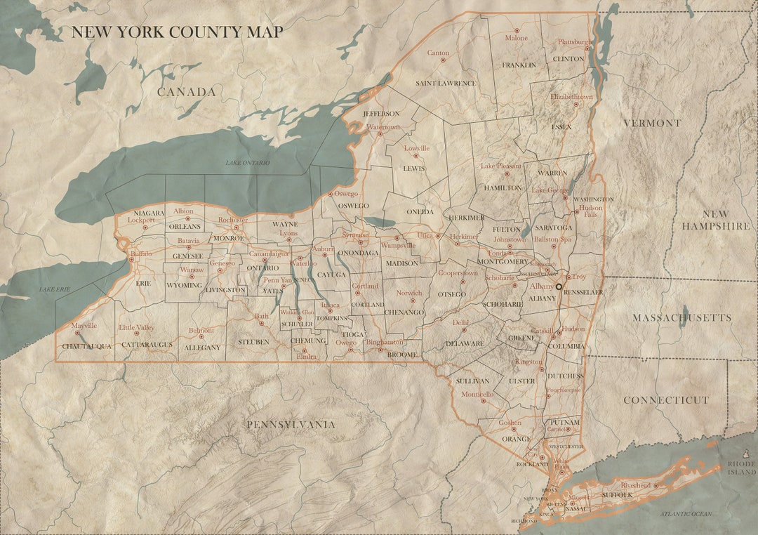 Vintage New York State County Map - Etsy