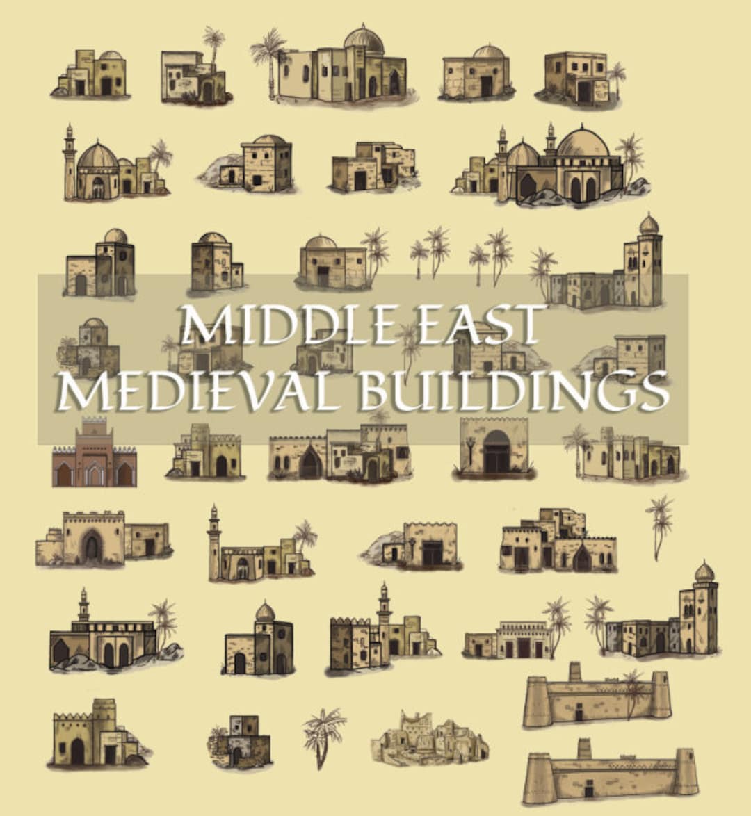 Medieval, Middle East Arabic Najd Architecture Icons Set for the ...
