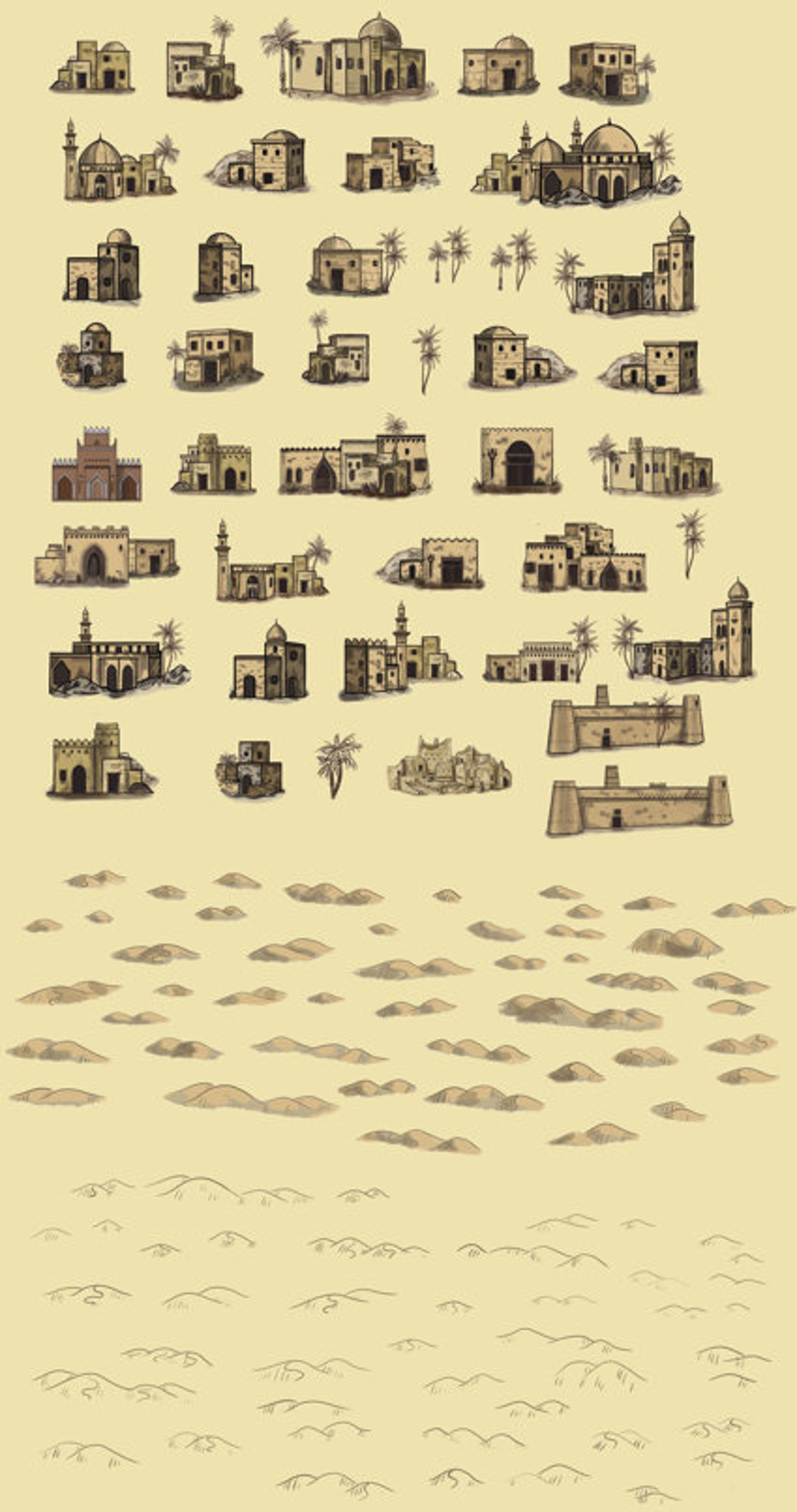 Medieval, Middle East Arabic Najd Architecture Icons Set for the ...