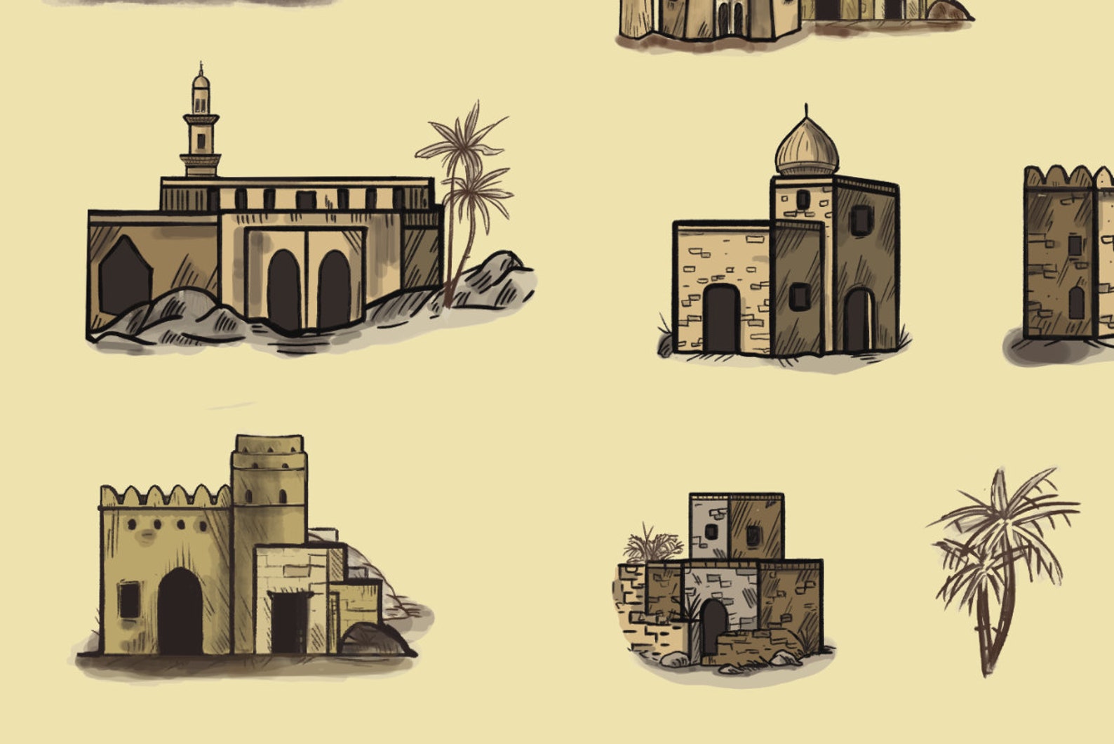 Medieval, Middle East Arabic Najd Architecture Icons Set for the ...
