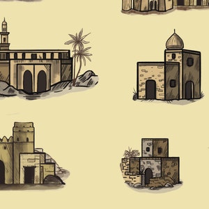 Medieval, Middle East Arabic Najd Architecture Icons Set for the ...