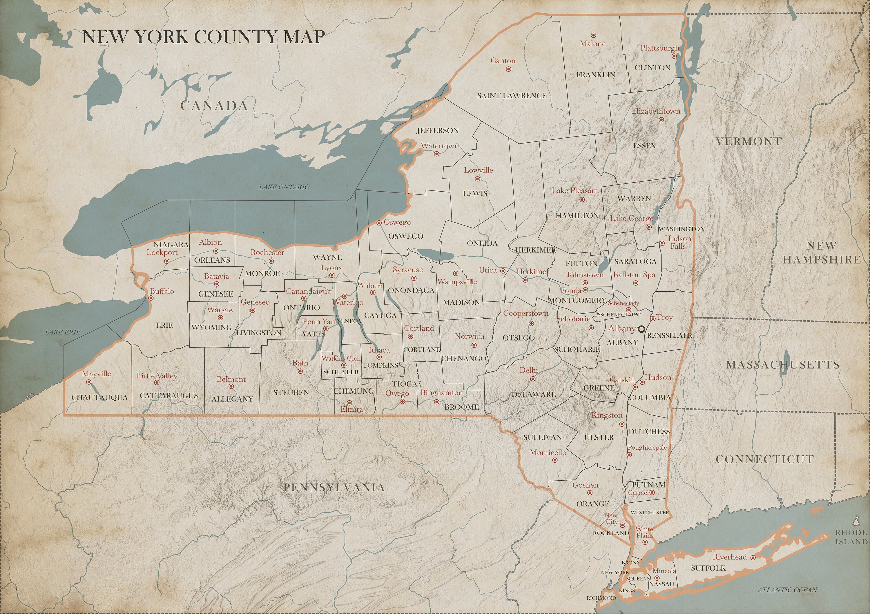 Vintage New York State County Map - Etsy