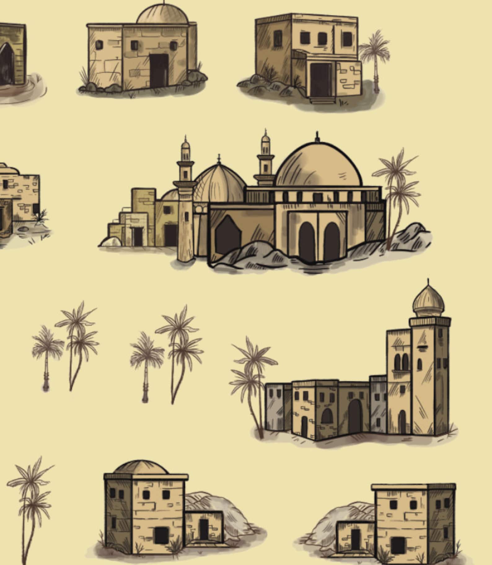 Medieval, Middle East Arabic Najd Architecture Icons Set for the ...