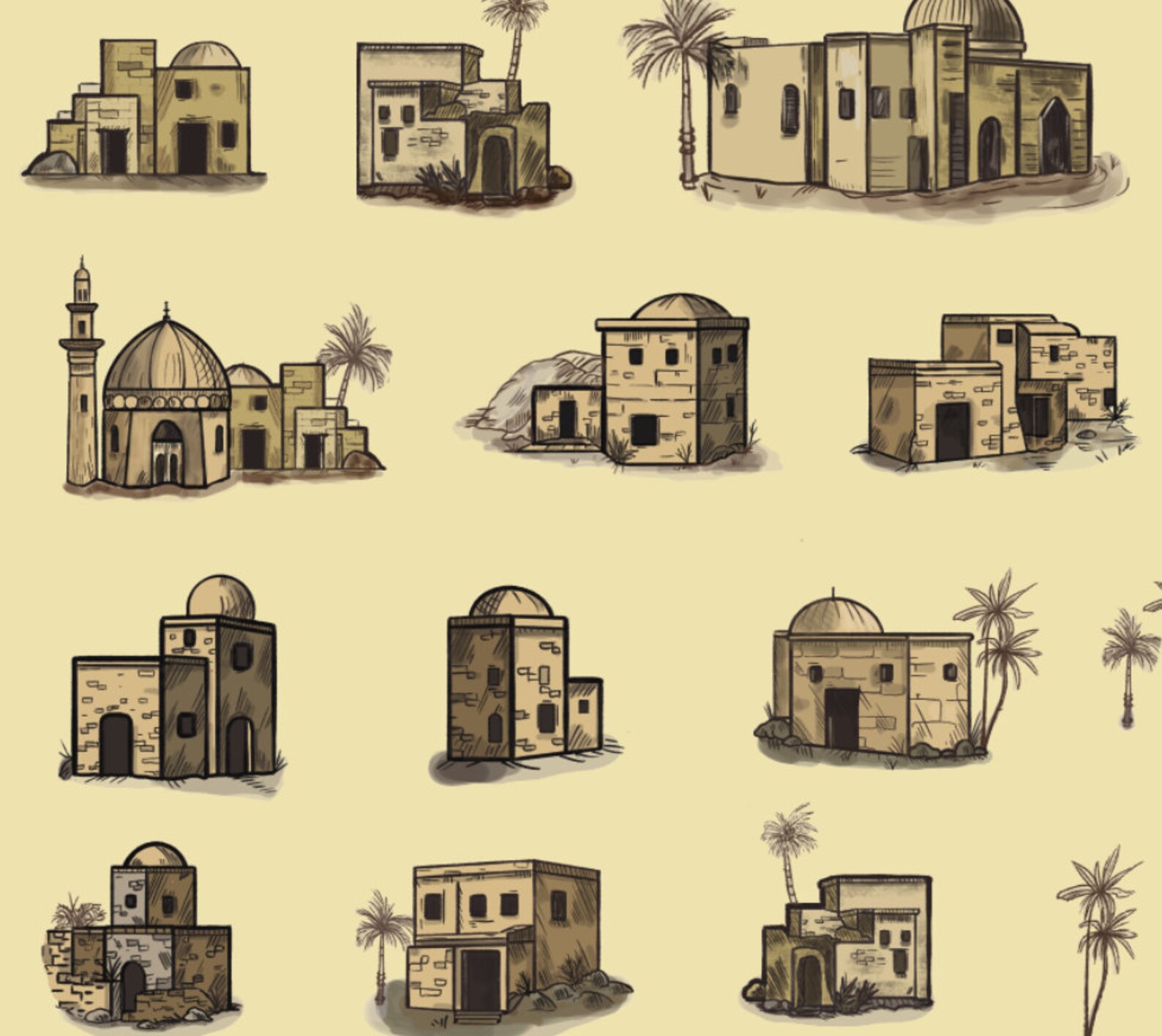 Medieval, Middle East Arabic Najd Architecture Icons Set for the ...