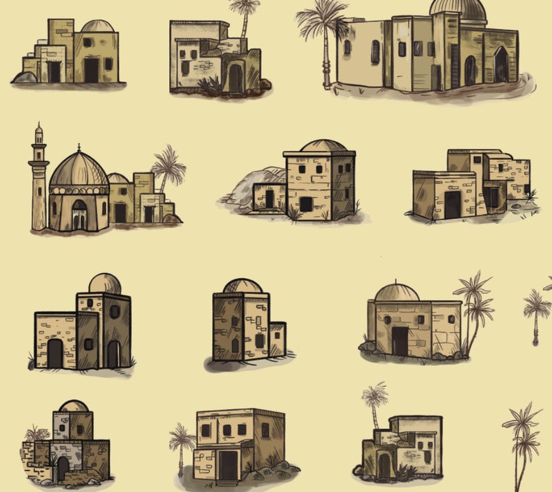 Medieval, Middle East Arabic Najd Architecture Icons Set for the ...