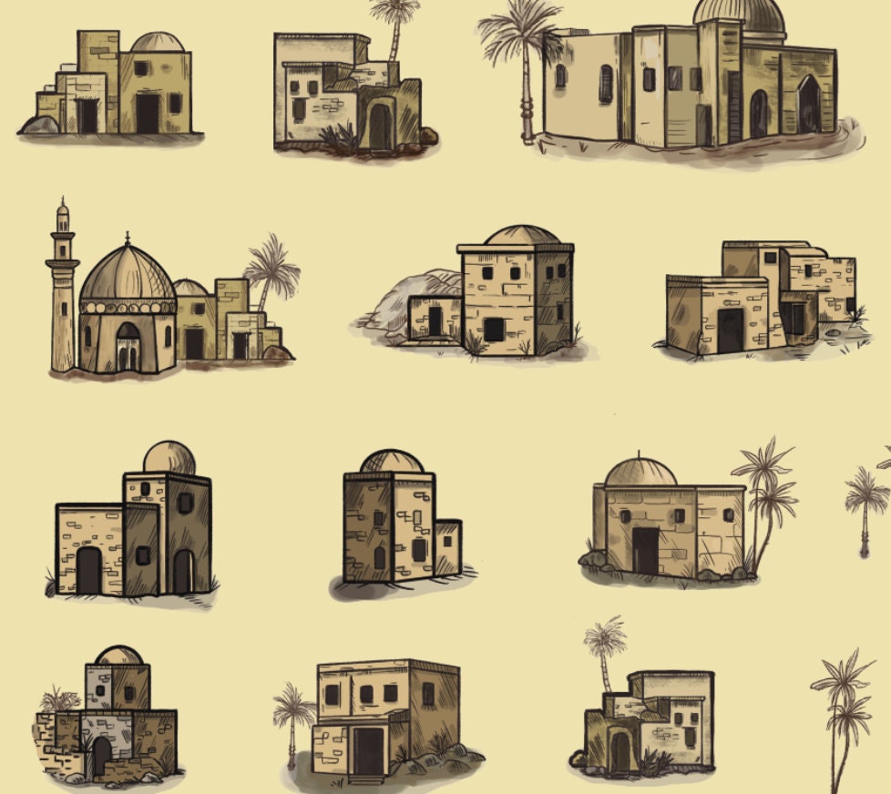 Medieval, Middle East Arabic Najd Architecture Icons Set for the ...