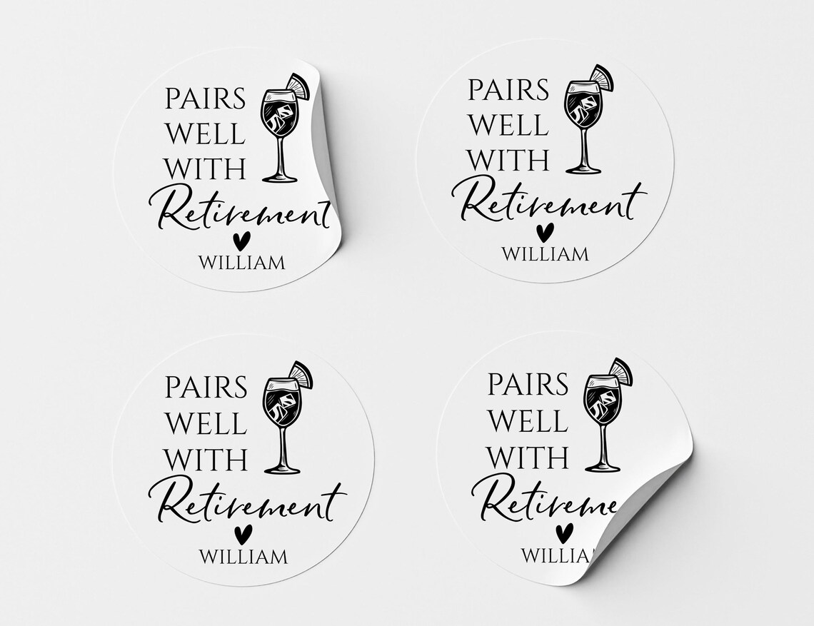 Pairs Well With Retirement, Bulk Retirement Party Favor Stickers ...
