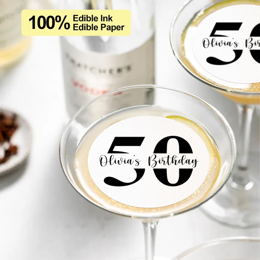 Edible Cocktail Toppers for 50th Birthday, Custom Birthday Drink Topper ...