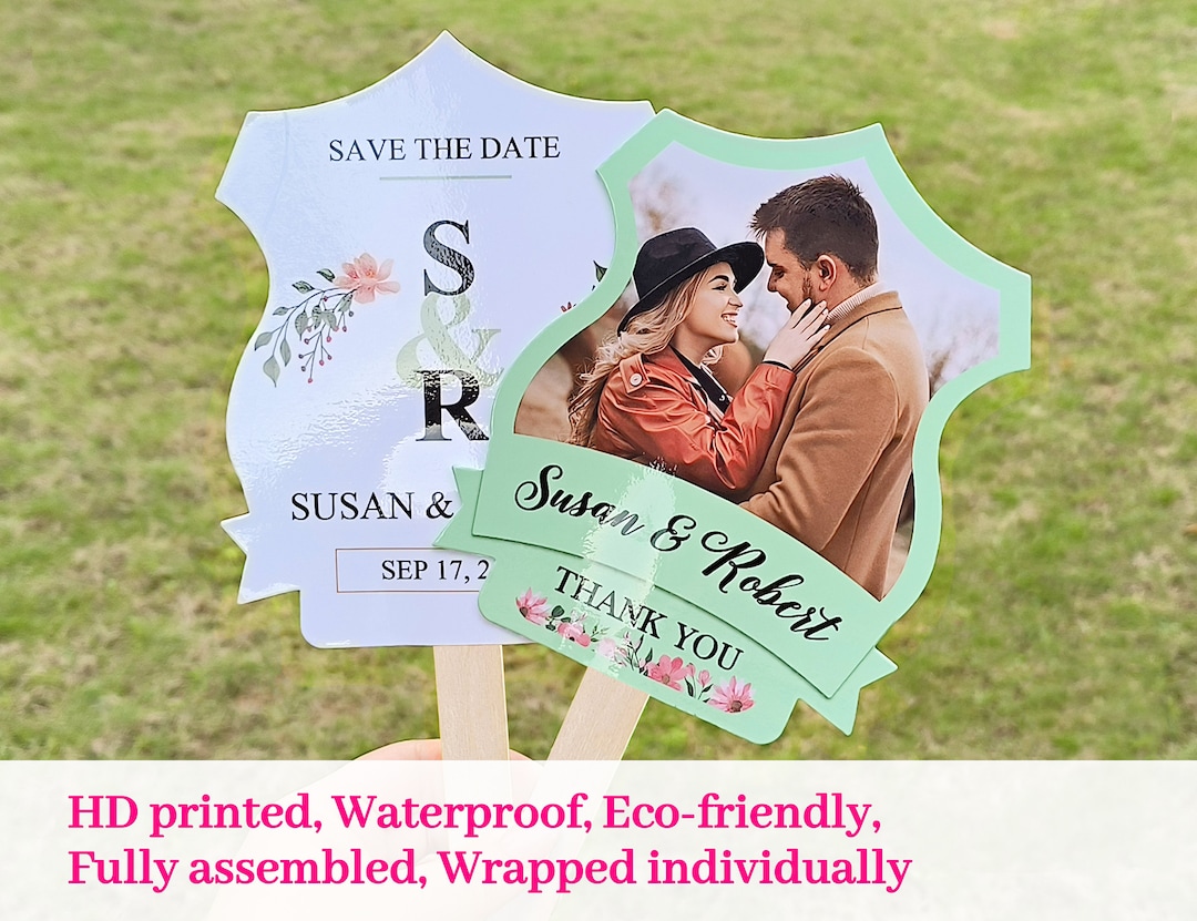 Personalized Photo Wedding Fan With Wooden Handle Double-sided Printed ...