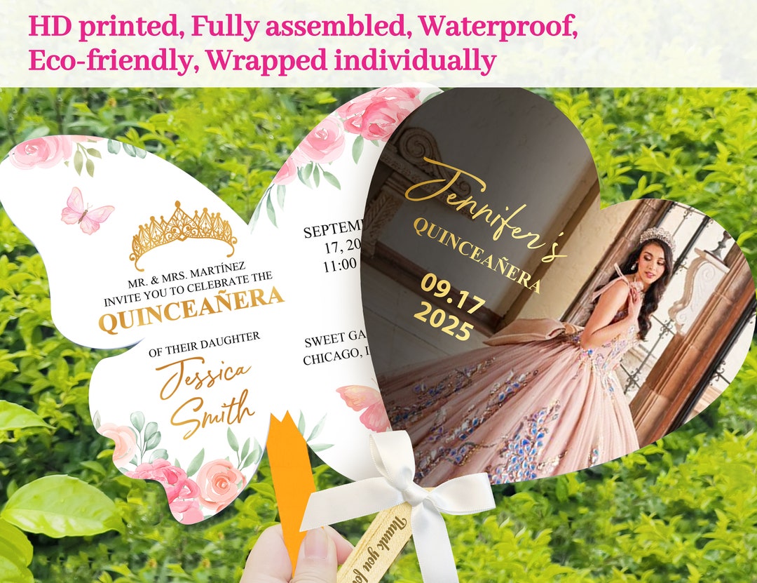 Quinceañera Party Welcome Fan Favor Miss Quince Años Photo Fans Double ...