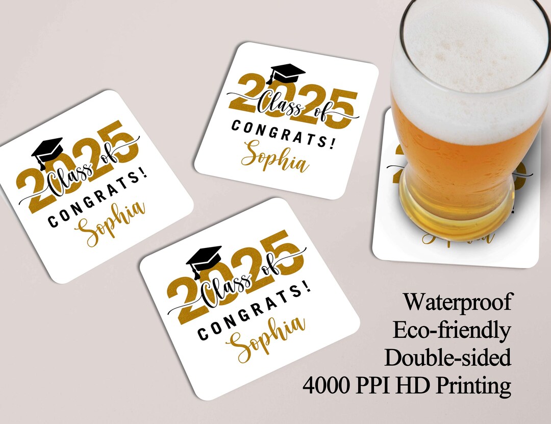 Class of 2025 Graduation Celebration Coasters, Congrats Grad Party ...