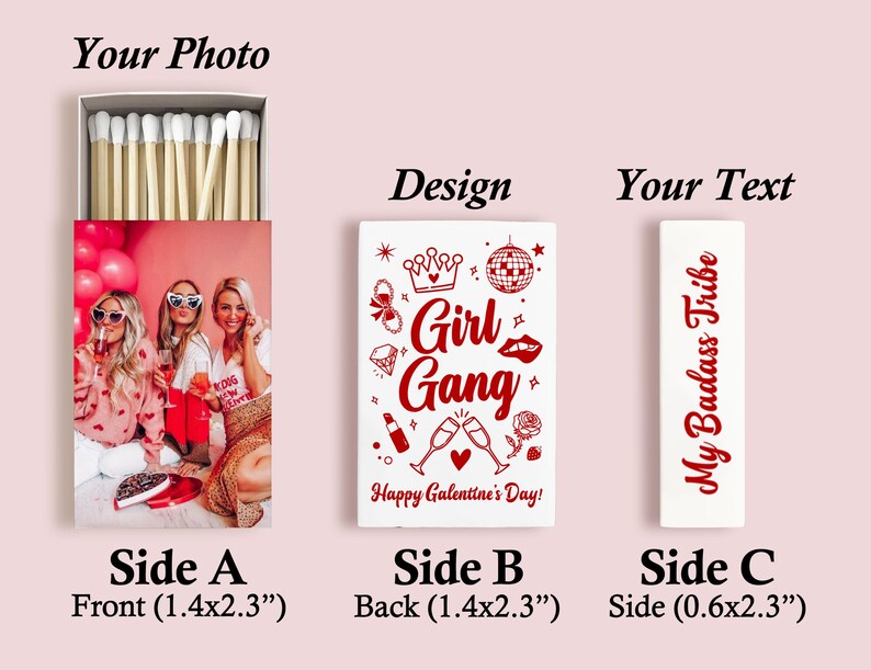 Custom Girl Gang Photo Match Boxes, Galentines Party Favor, Valentine's ...