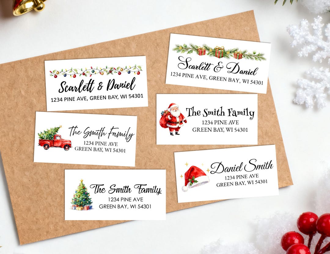 Christmas Guest Address Labels, Guest List Labels, Mailing Stickers for ...