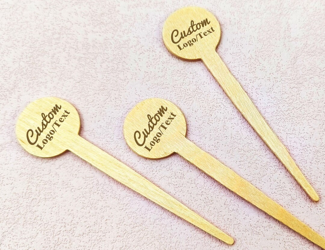 SALE Custom Wooden Food Pick Sticks, Custom Logo Food Markers ...