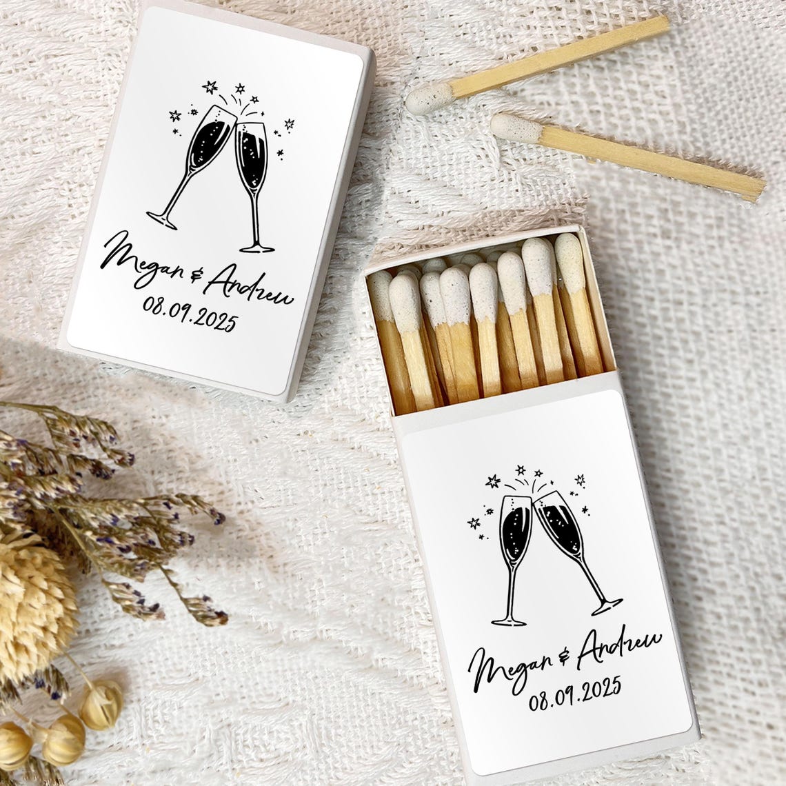 Custom Champagne Wedding Matchboxes Personalized Matches Engagement ...