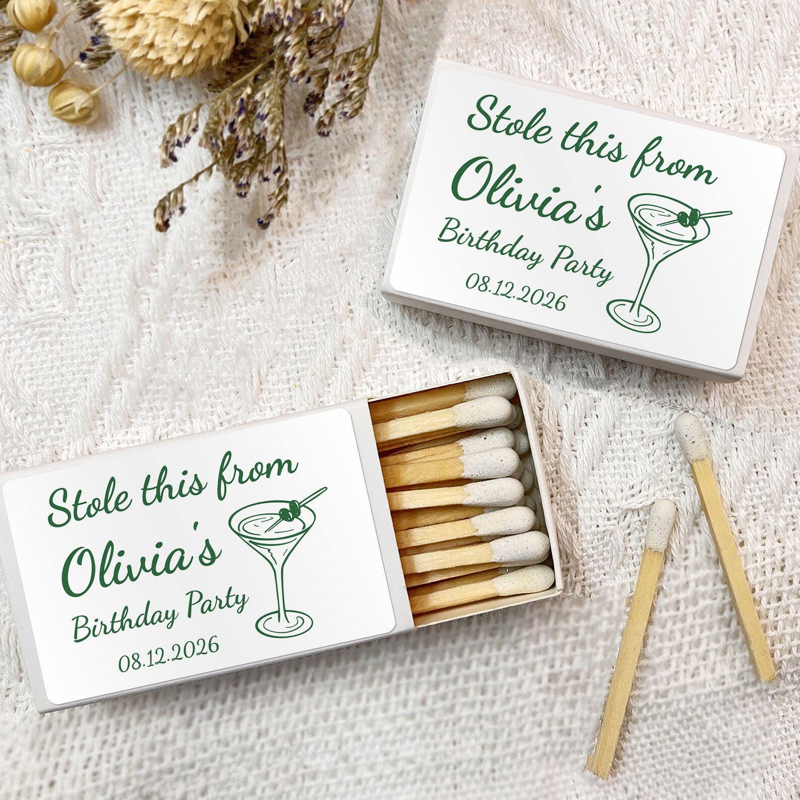 Personalized Martini Birthday Match Boxes, Stole This From, Custom ...