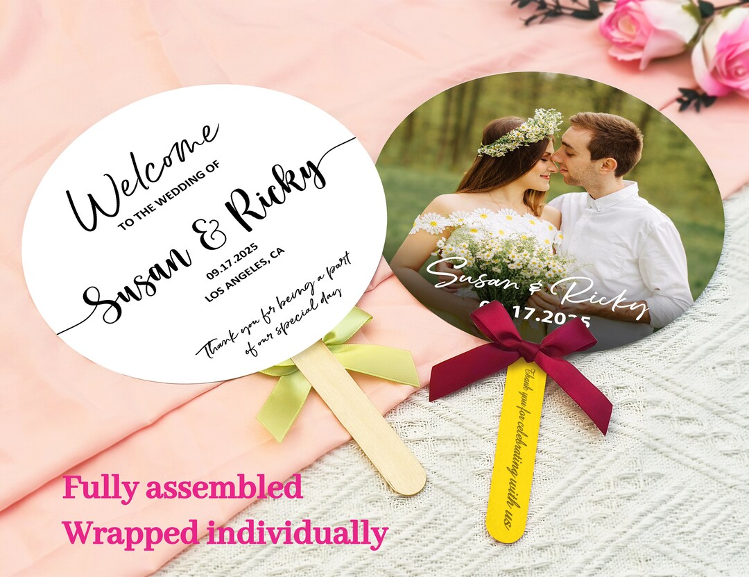 FULL-ASSEMBLED Photo Wedding Program Fans Printable Ceremony Fan With ...