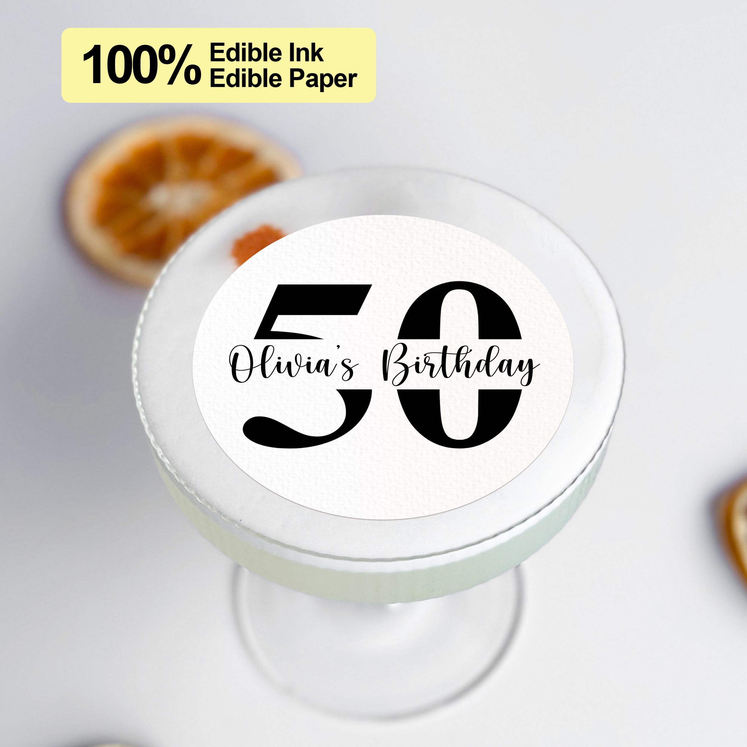 Edible Cocktail Toppers for 50th Birthday, Custom Birthday Drink Topper ...