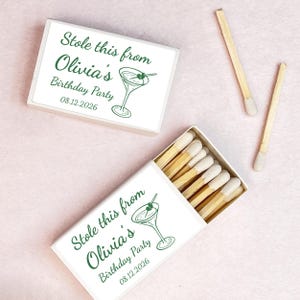 Personalized Martini Birthday Match Boxes, Stole This From, Custom ...
